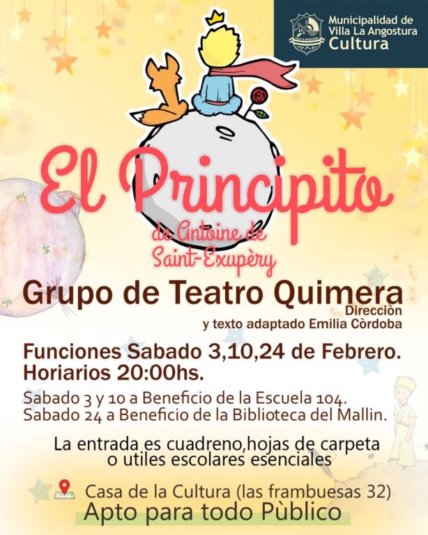 Se presenta la obra “El principito” a beneficio de la Escuela N° 104 y ...